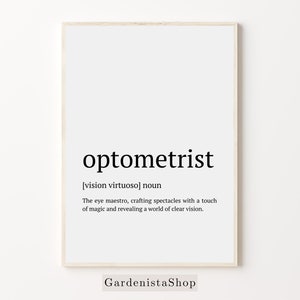 Optometrist Gift, Optometrist Definition Print, Funny Optometrist Wall ...