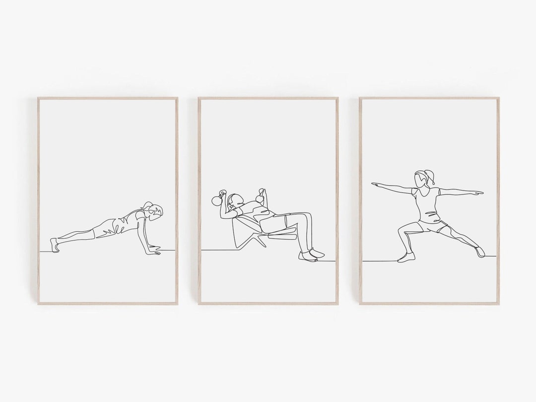 Minimalist Workout Line Art Print Set, Home Gym Decor (digital Download ...