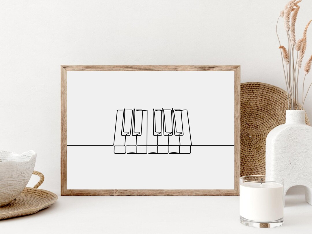 Minimalist Piano Line Art, Modern Black and White Piano Print ...