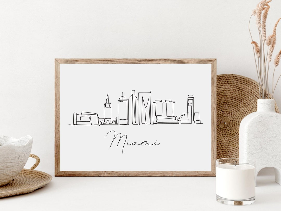 Miami Skyline Poster, Minimalist Miami Line Art, Printable Miami City ...