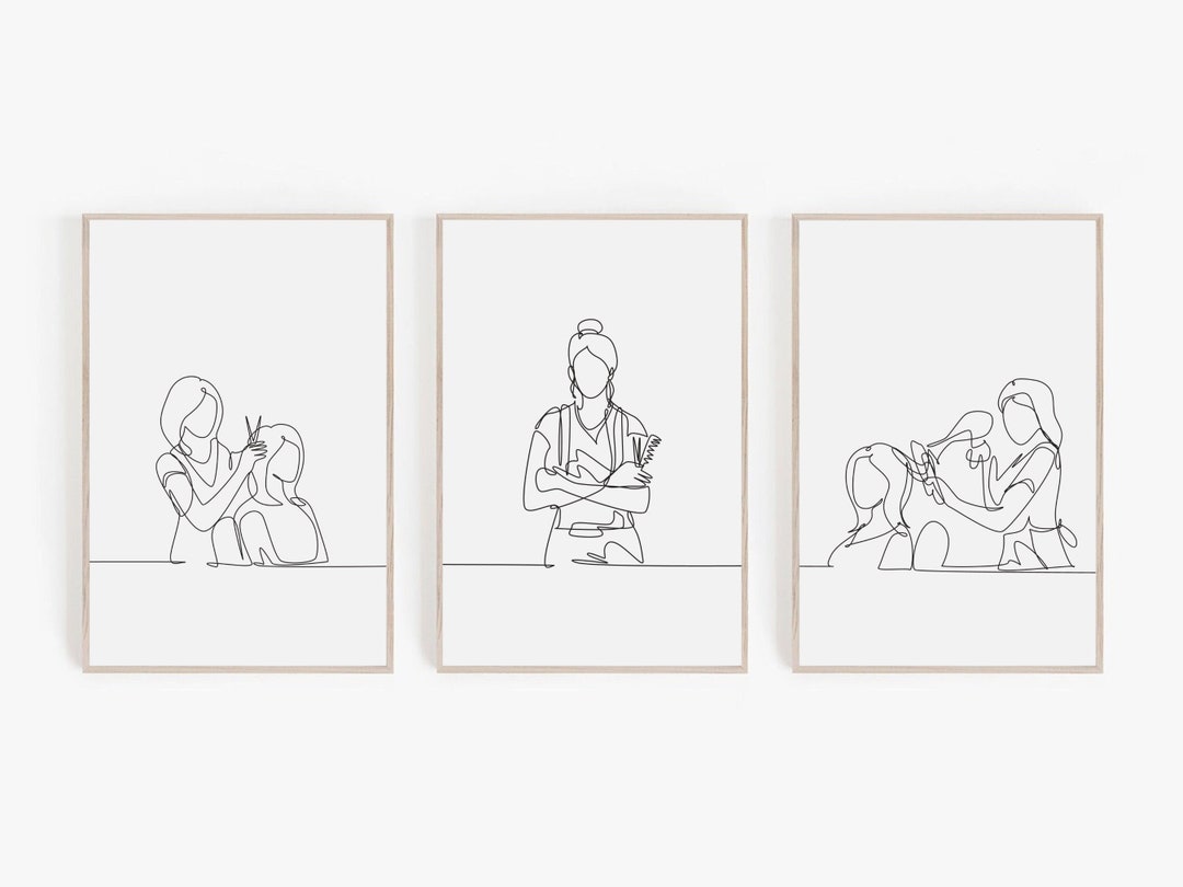Hair Salon Line Art Prints, Minimalist Decor Set (digital Download) - Etsy