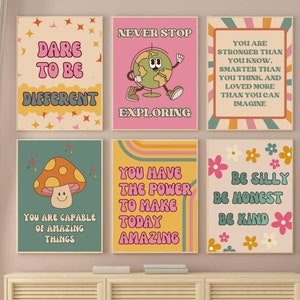 Retro Motivational Quote Wall Print Set of 12, Inspirational Sayings ...