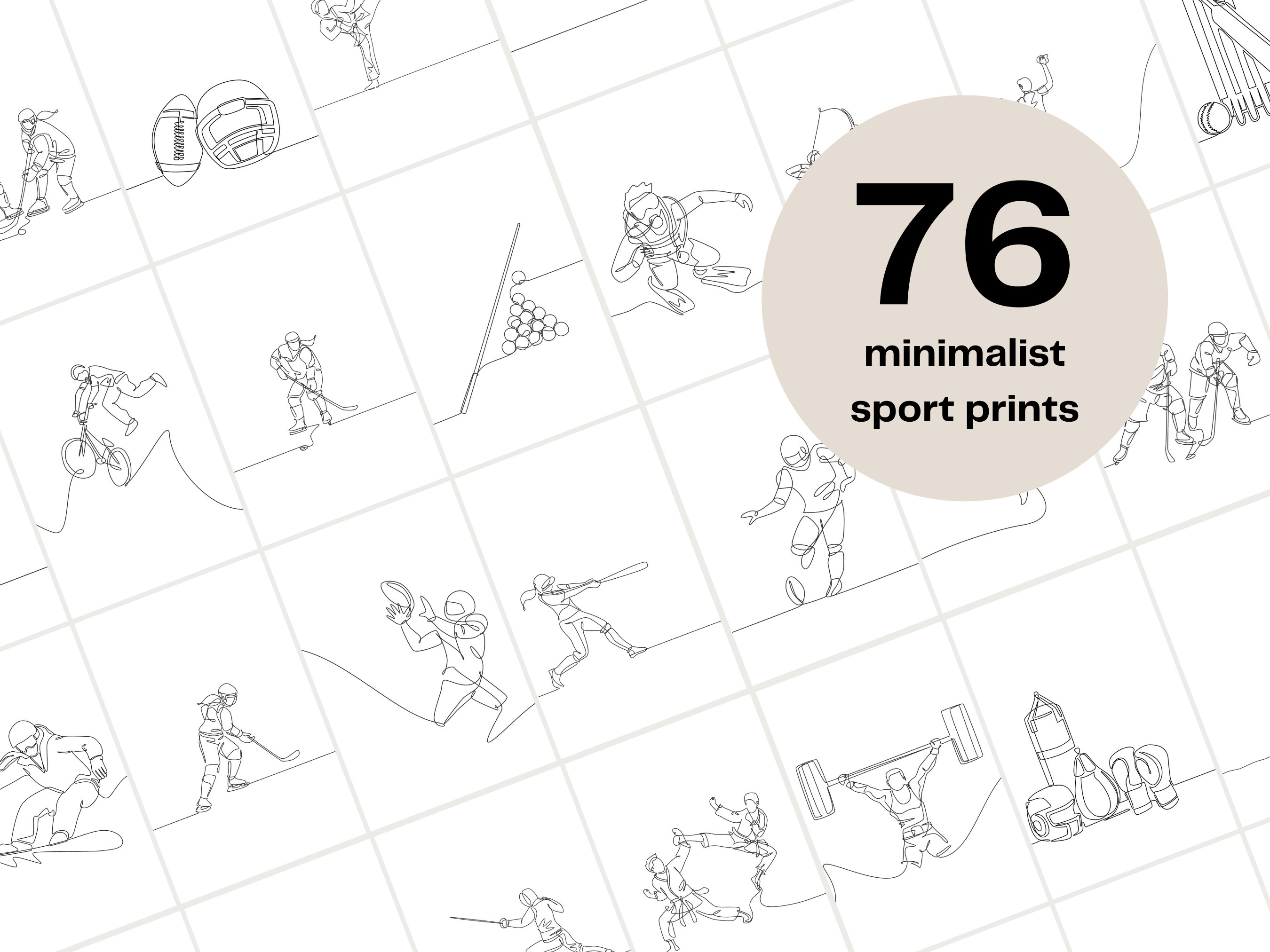 Minimalist Sport Line Art Mega Bundle, Printable Gallery Wall Sport ...
