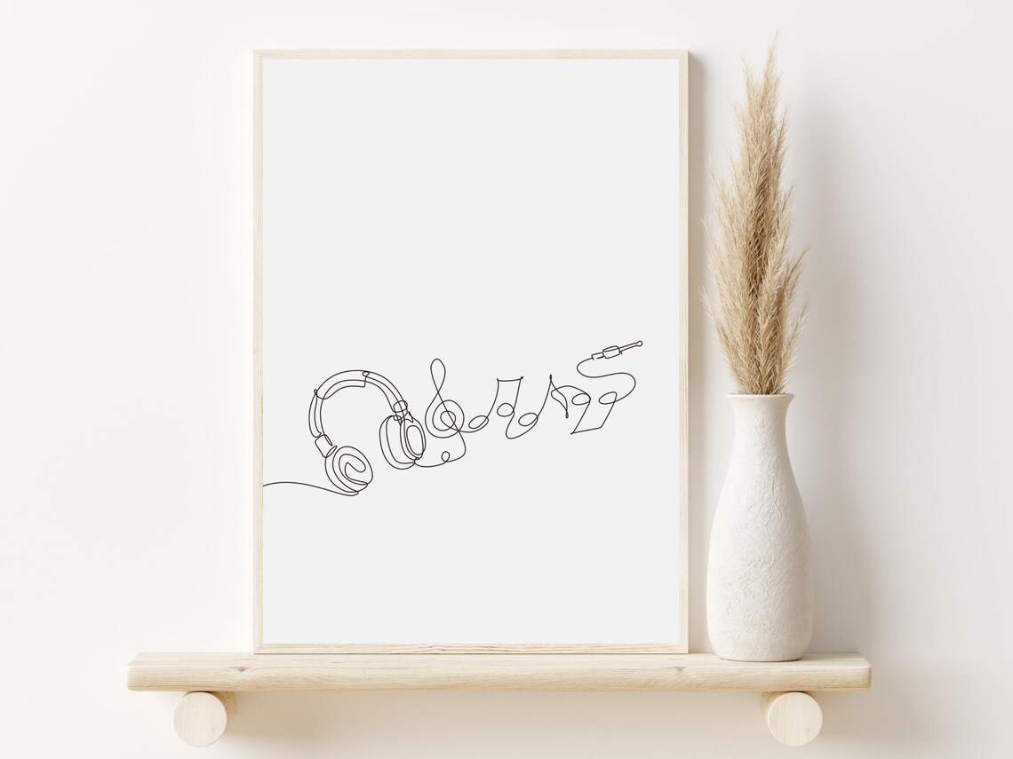 Minimalist Headphones Line Art, Printable Headphone Poster, Printable ...