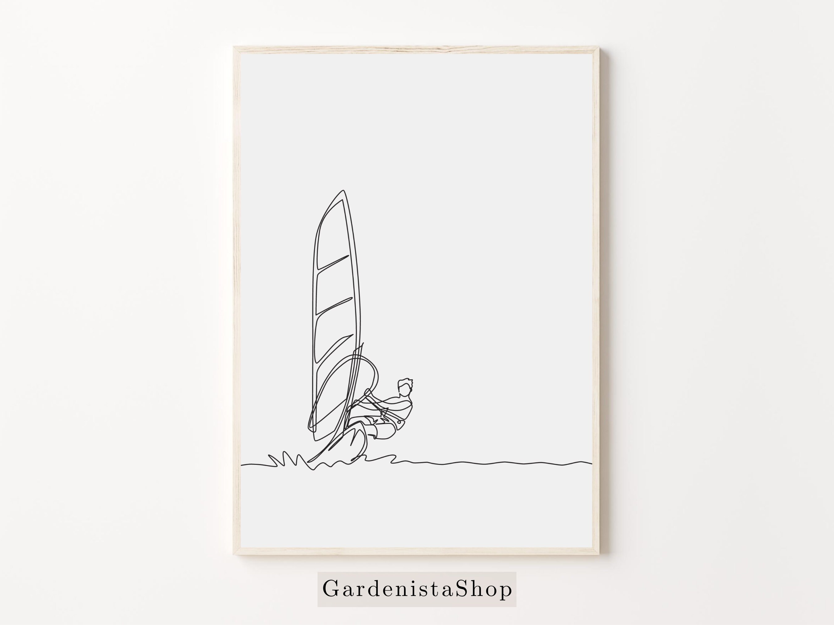 Printable Windsurfing Poster, Minimalist Windsurfer Man Wall Print ...