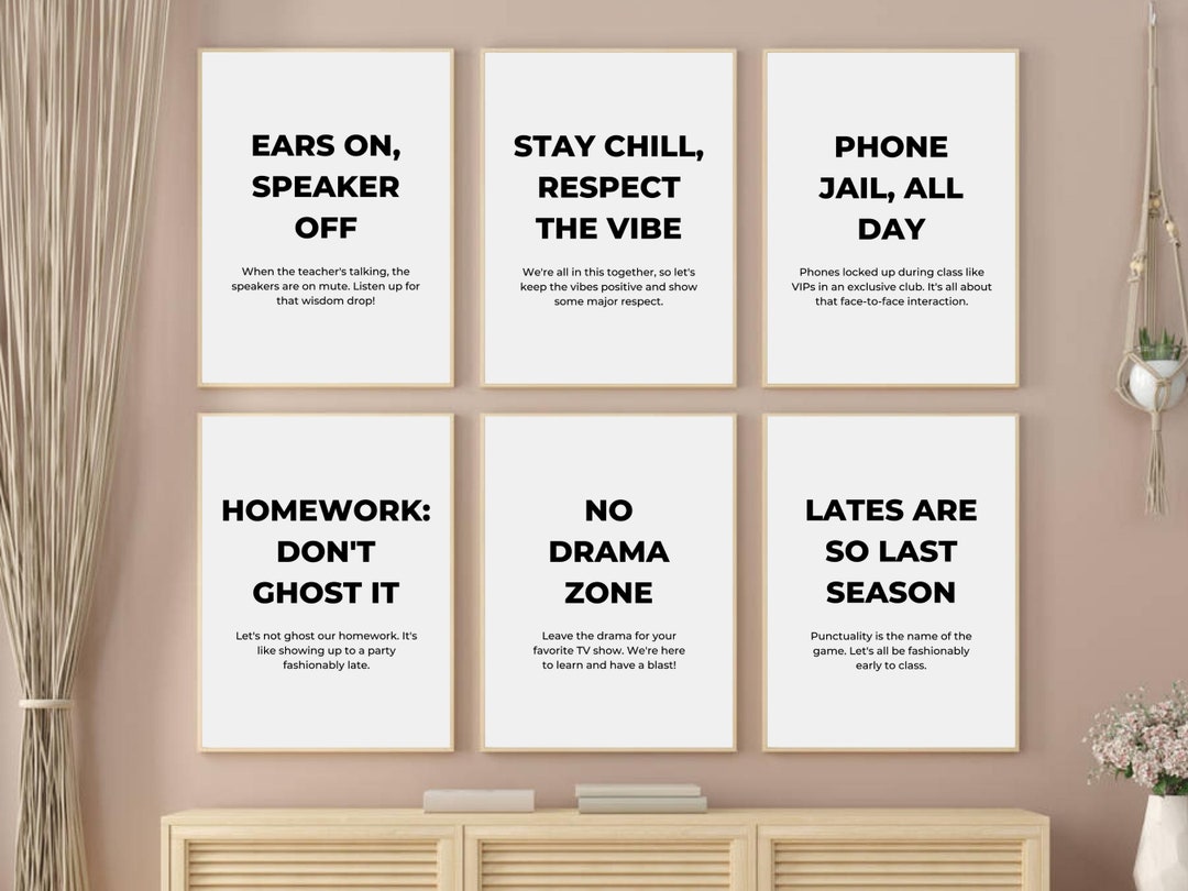Funny Classroom Rules Print, Black and White High School Art (PDF) - Etsy
