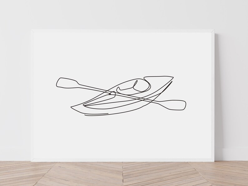 Minimalist Kayak Line Art, Printable Kayaking Poster, Modern Kayak Home ...