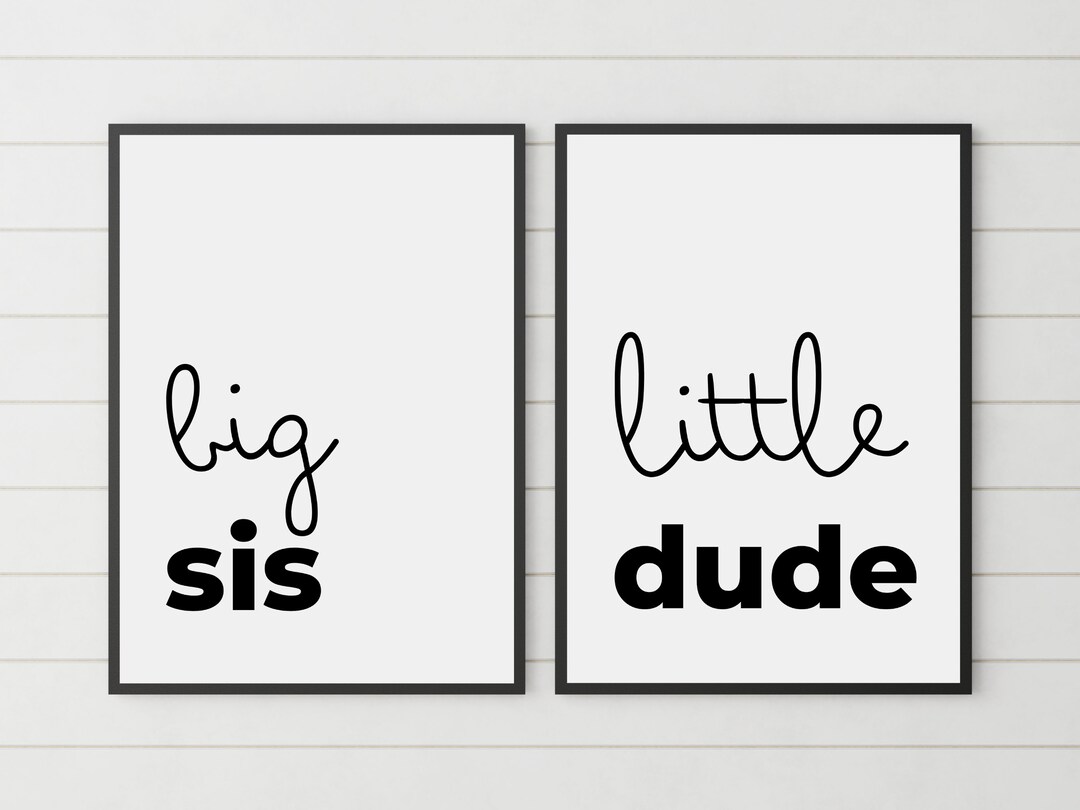 Shared Sibling Room Wall Art, Big Sister Little Brother Wall Print ...