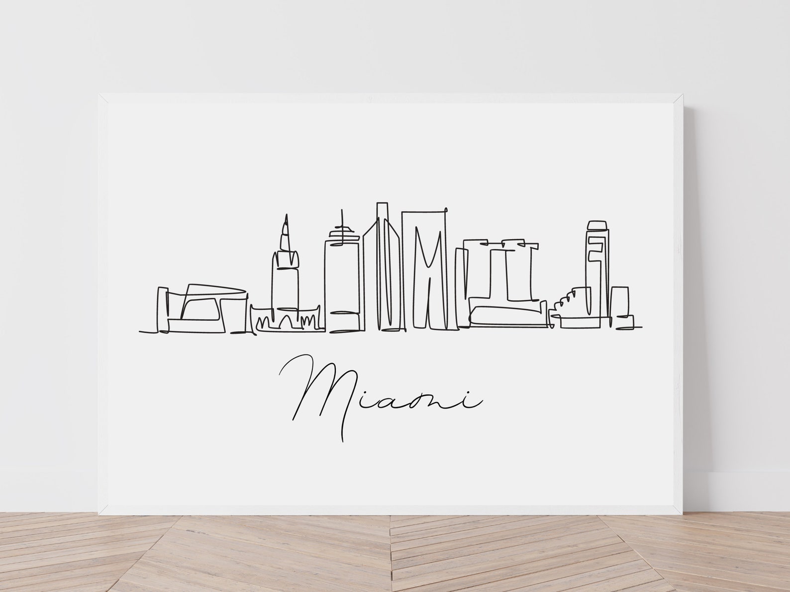 Miami Skyline Poster, Minimalist Miami Line Art, Printable Miami City ...