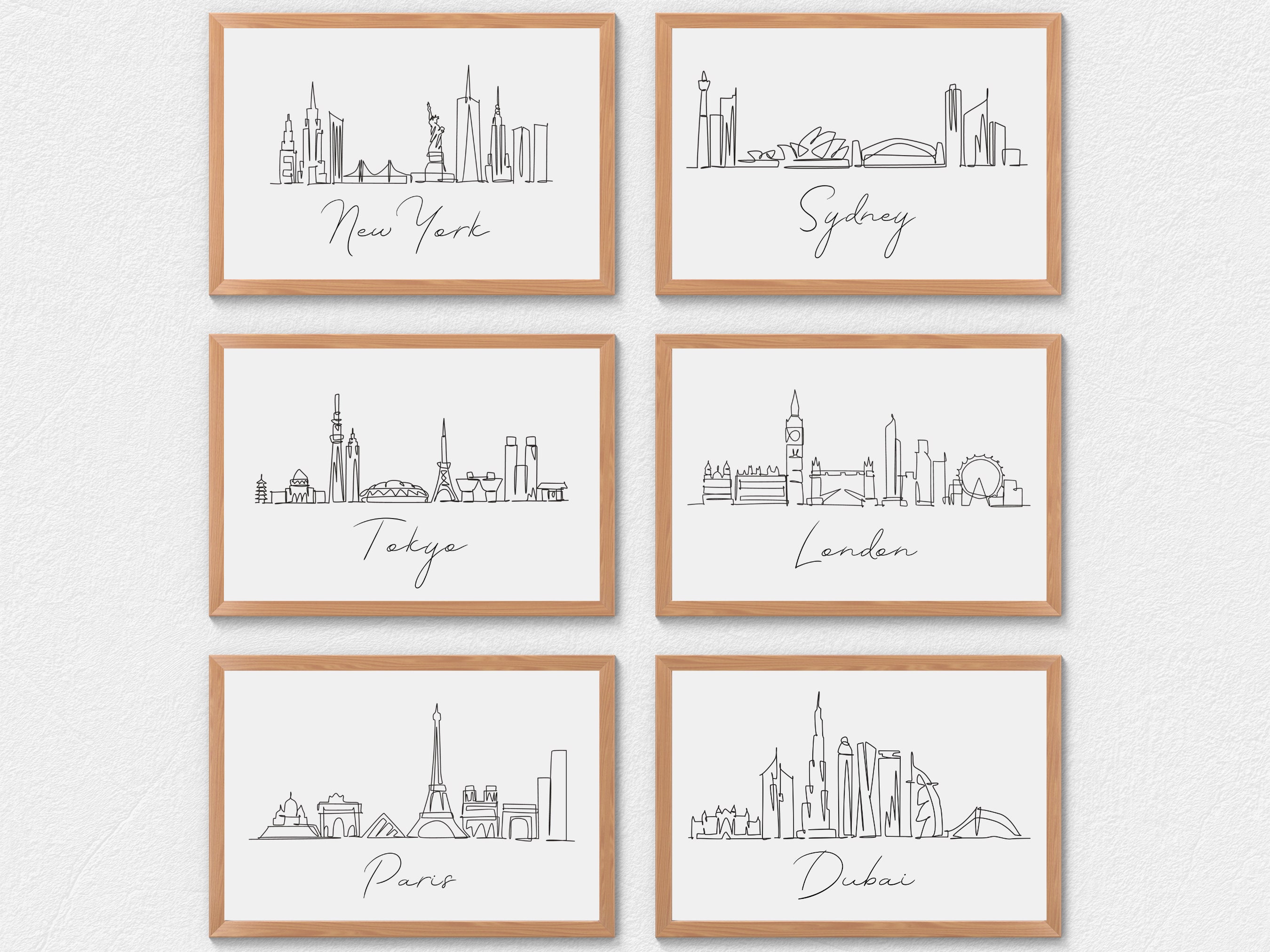 City Skyline Art Print Set, Minimalist Travel Posters (digital Download ...