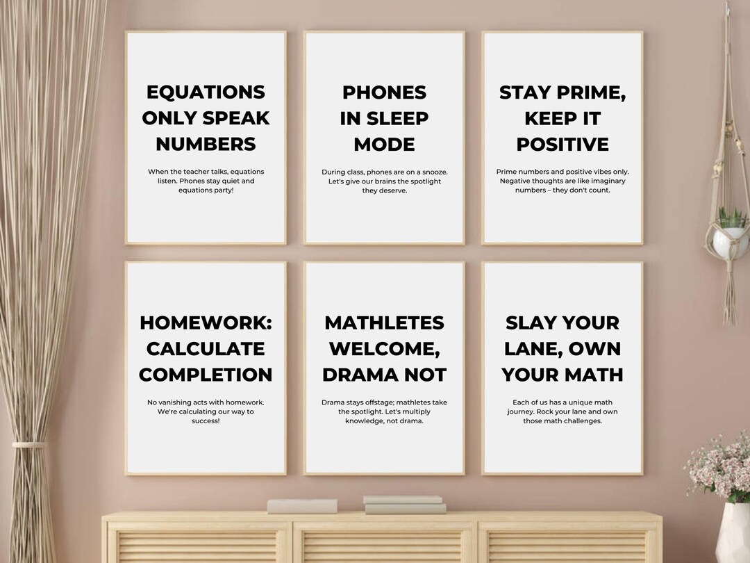 Funny Math Classroom Poster Set, Middle School Art (digital Download ...