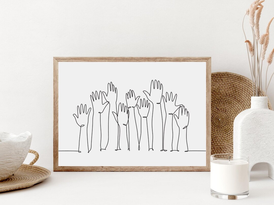 Raised Hands Line Art Print, Minimalist Classroom Decor (digital ...