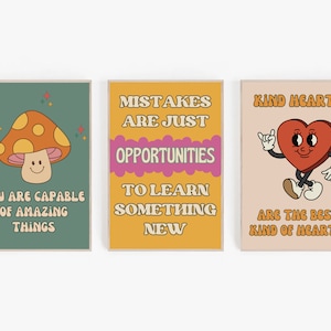 Retro Motivational Quote Wall Print Set of 12, Inspirational Sayings ...