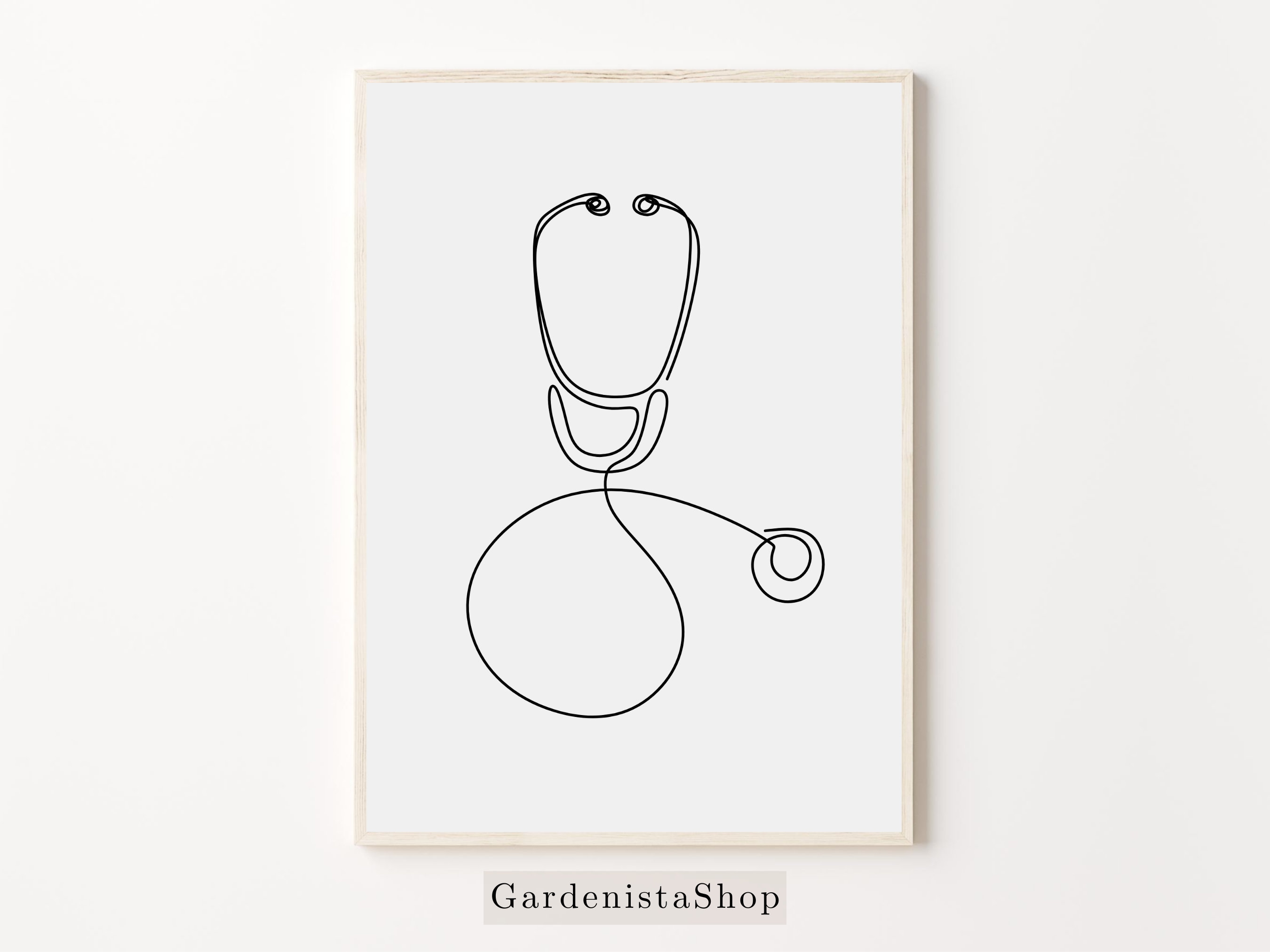 Stethoscope Line Art, Minimalist Stethoscope Wall Print, Printable ...