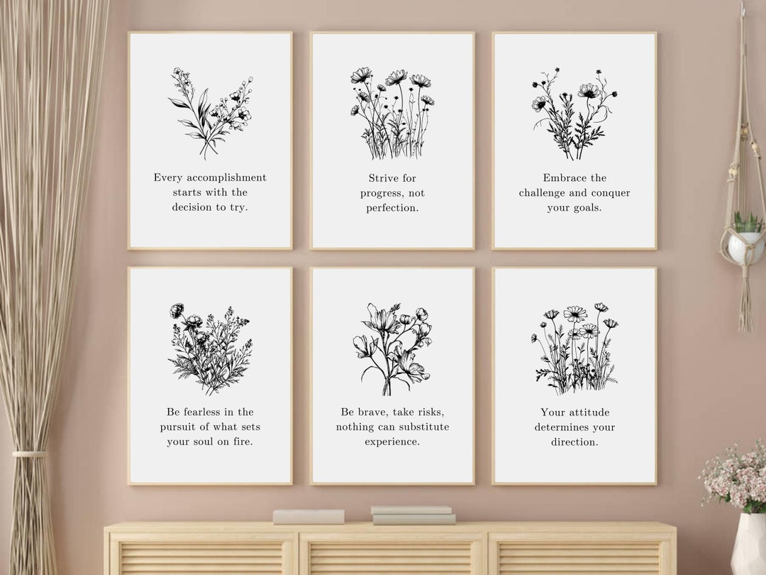 Minimalist Classroom Motivation Quotes Set of 6, Black and White ...