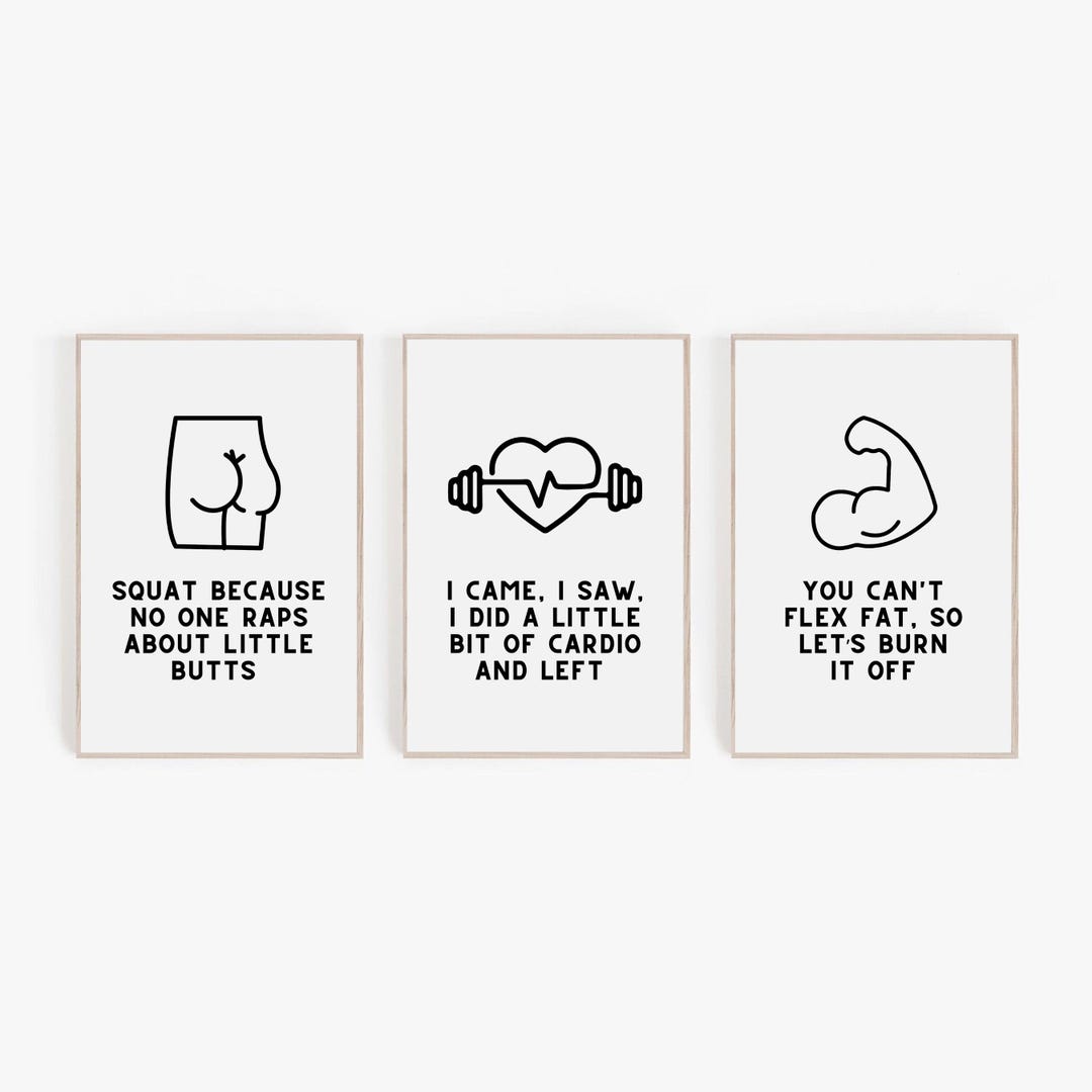 Funny Gym Wall Art Set of Three, Funny Gym Decor, Humorous Home Gym ...