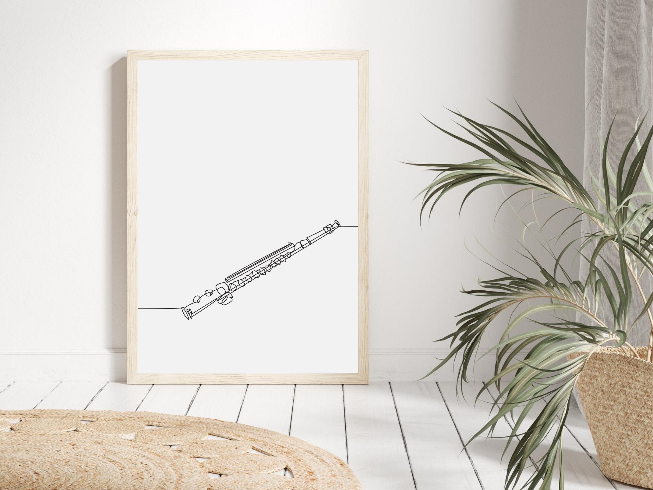Flute Line Art, Minimalist Flute Poster, Flute Player Gift, Printable ...