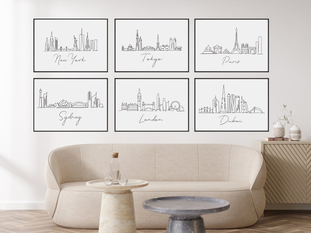 City Skyline Art Print Set, Minimalist Travel Posters (digital Download ...