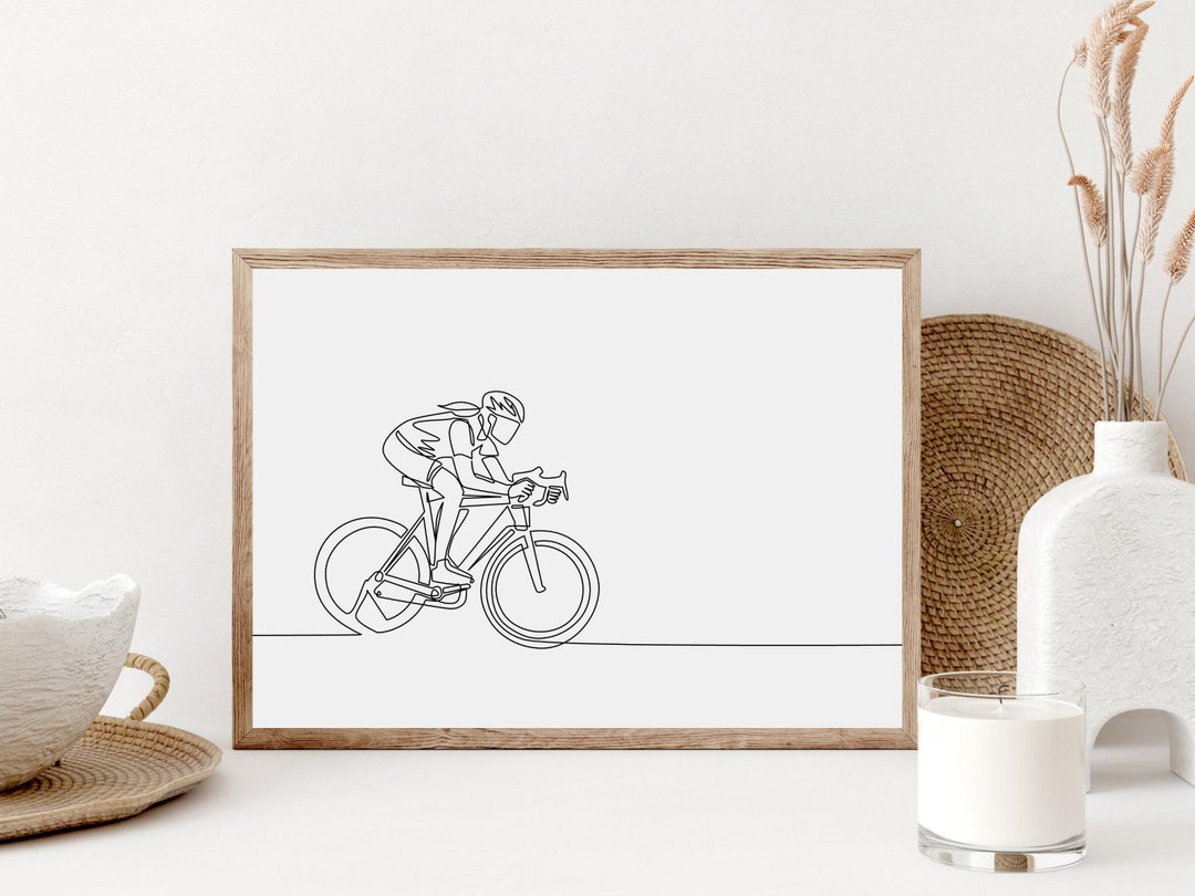 Woman Cyclist Poster, Minimalist Cyclist Line Art, Woman Cycler Wall ...