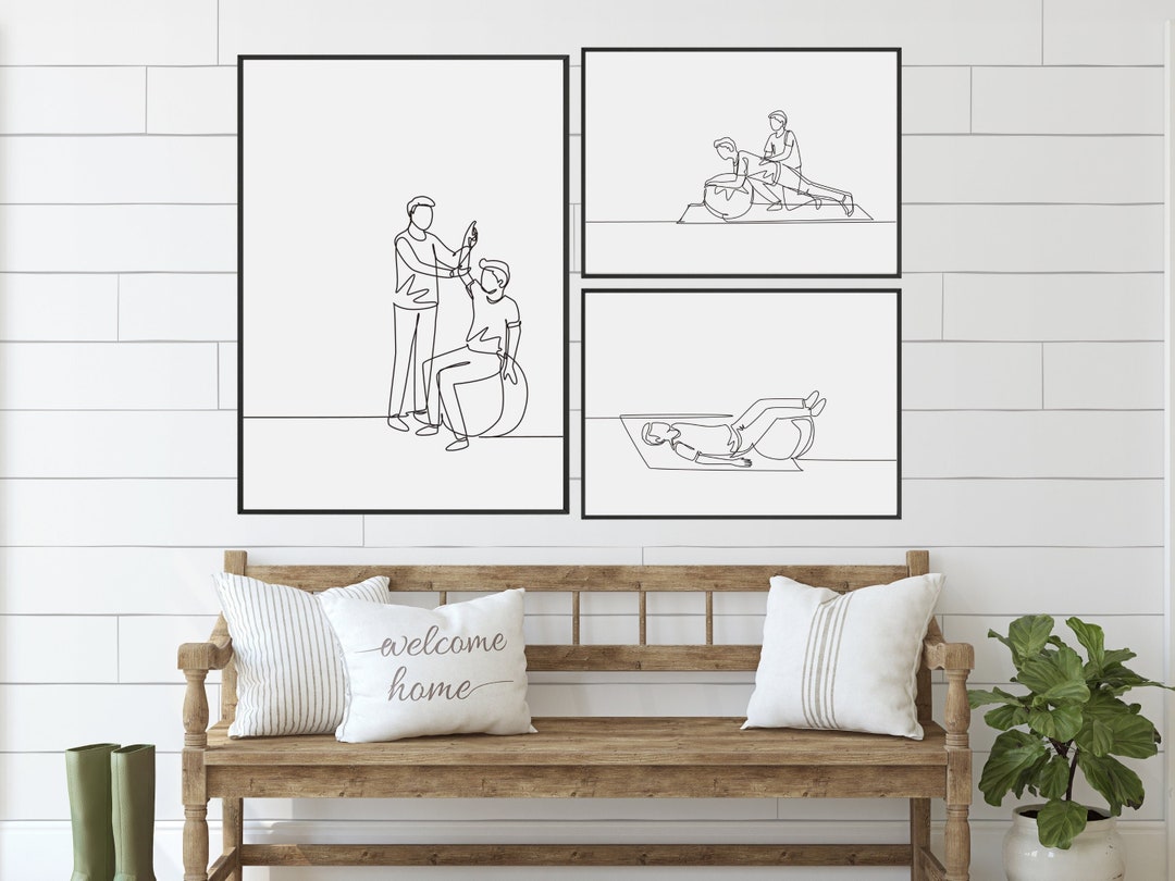 Physiotherapy Line Art Print Set, Physical Therapy Posters (digital ...