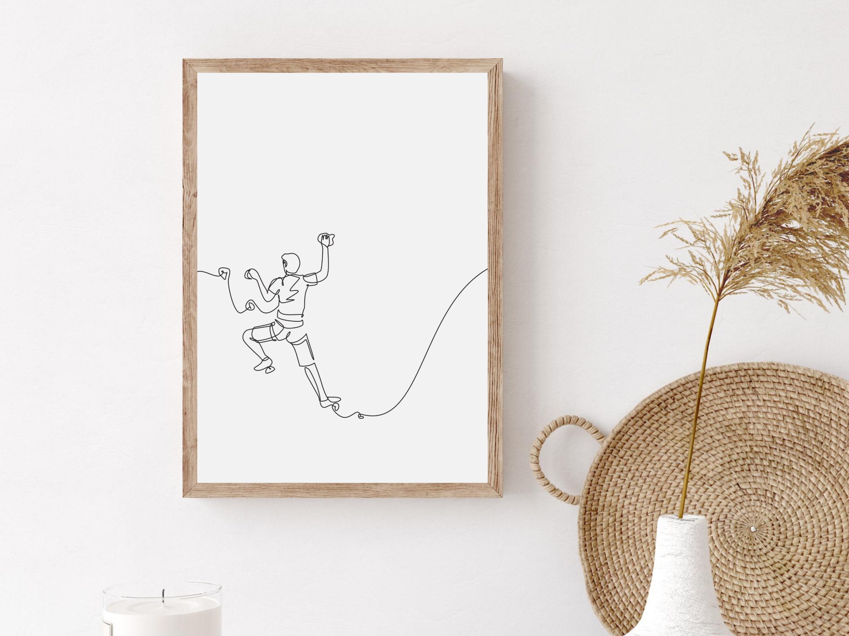 Minimalist Bouldering Line Art, Man Boulderer Poster, Rock Climbing ...