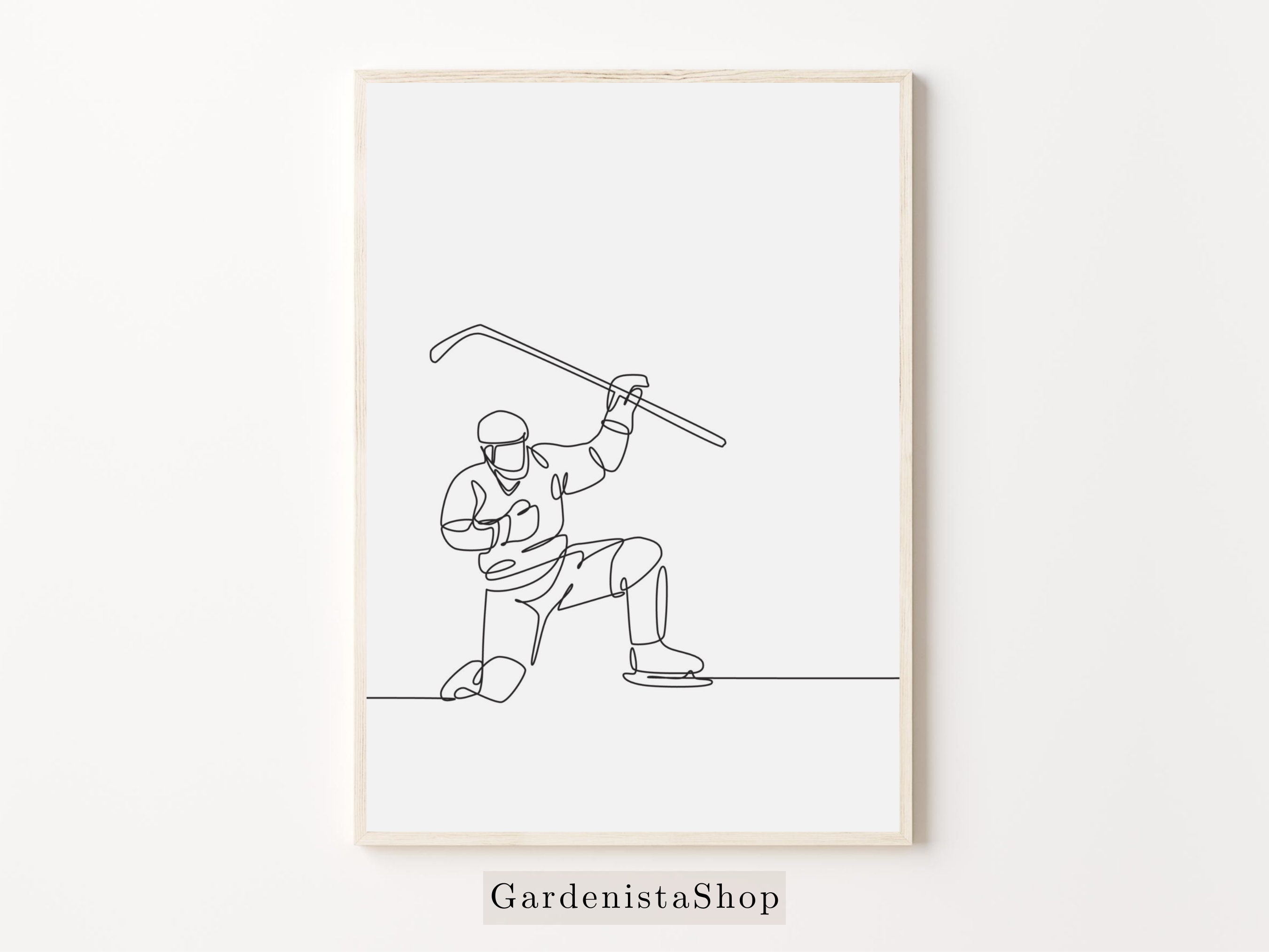 Minimalist Hockey Line Art, Digital Hockey Player Wall Print, Hockey ...