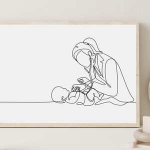 Pediatrician and Baby Line Art Print, Pediatrics Clinic Decor (digital ...