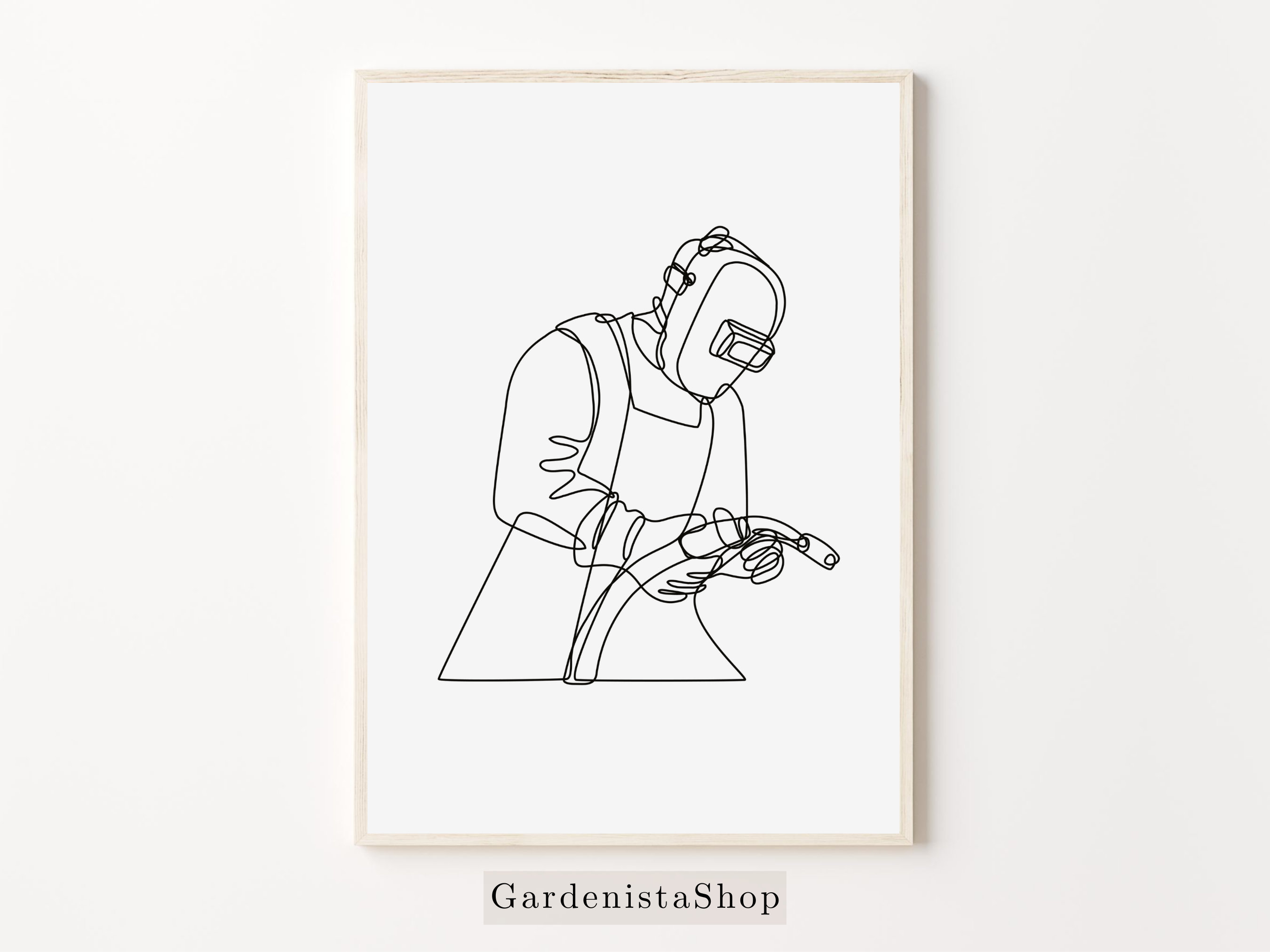 Welder Line Art Print, Ironworker Gift, Man Cave Decor (digital ...