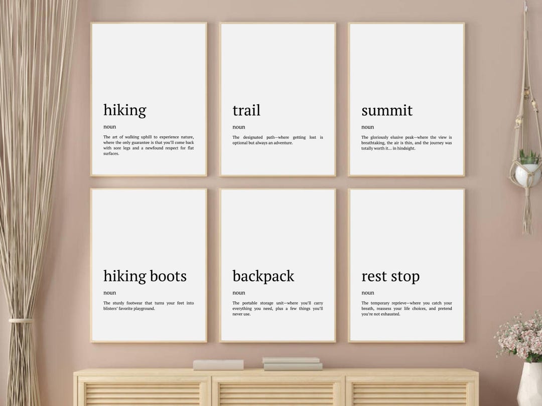 Funny Hiking Definition Wall Art Set of 6, Printable Hiking Posters ...