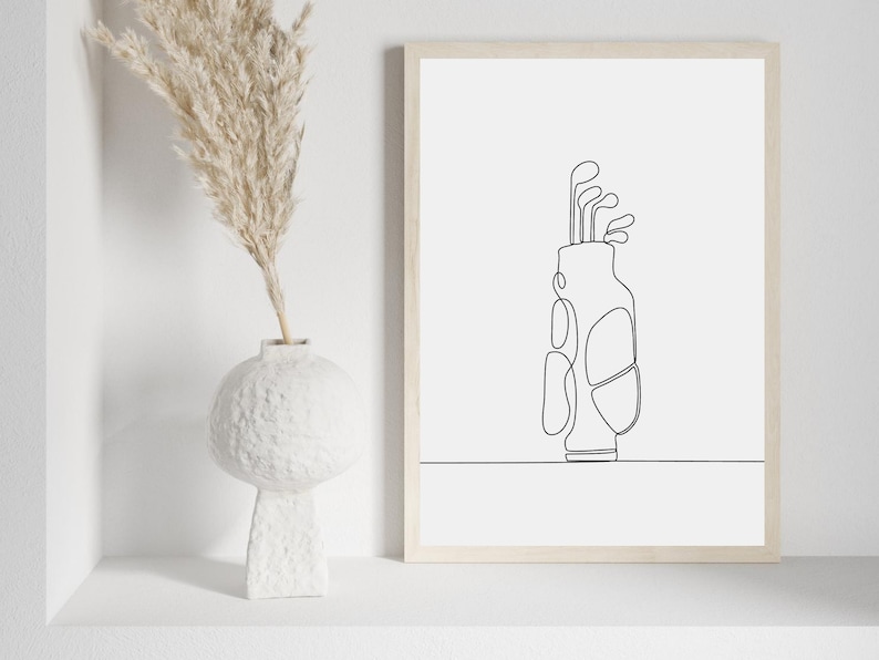 Minimalist Golf Bag Line Art Print, Black & White Home Decor (digital ...