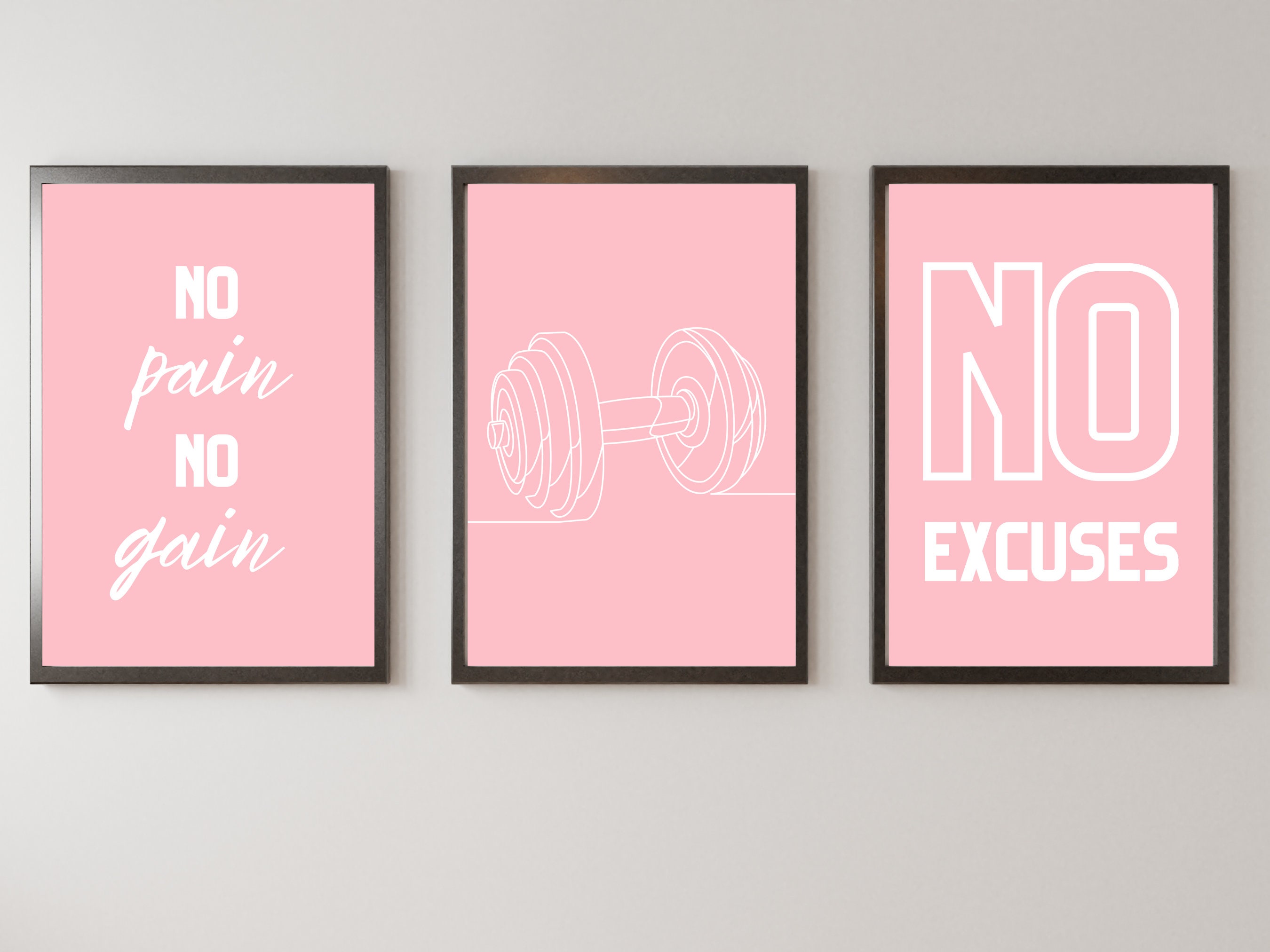 Pink Gym Sign Gym Wall Print Set of 3 Gym Motivation Poster - Etsy