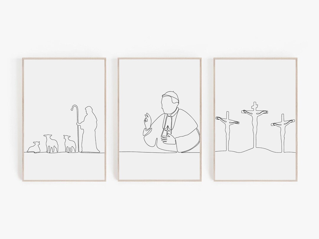 Christian Line Art Print Set, Religious Home Decor (digital Download ...
