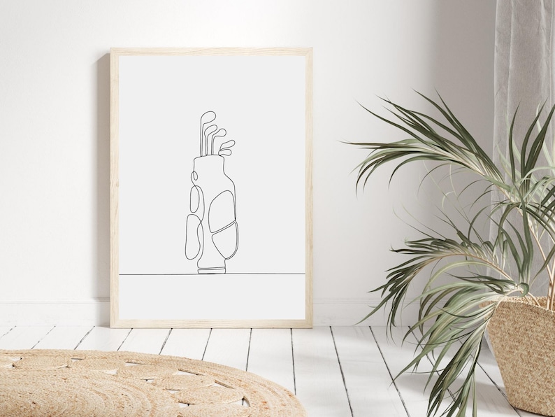 Minimalist Golf Bag Line Art Print, Black & White Home Decor (digital ...
