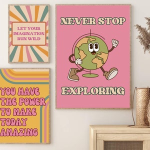 Retro Motivational Quote Wall Print Set of 12, Inspirational Sayings ...