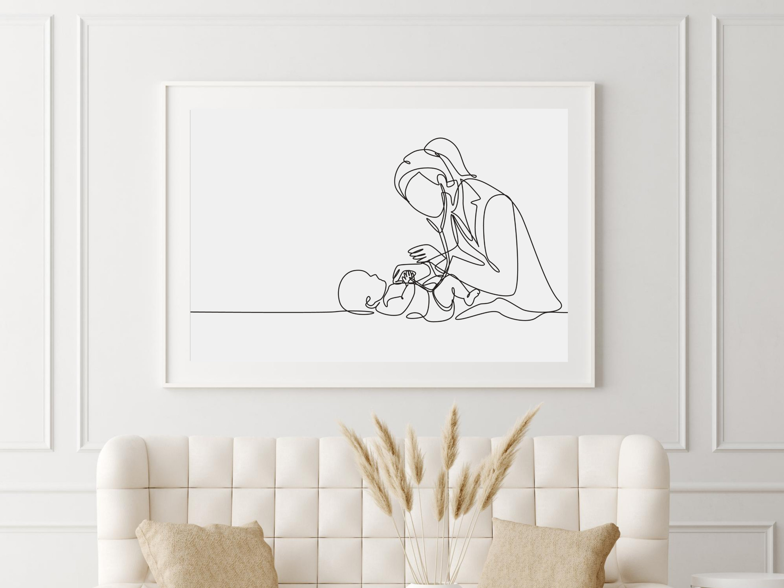 Pediatrician and Baby Line Art Print, Pediatrics Clinic Decor (digital ...