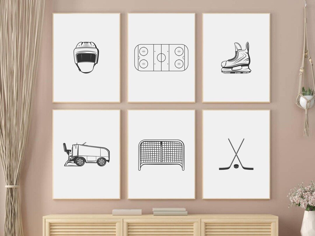 Minimalist Hockey Equipment Wall Print Set of Six, Hockey Nursery Wall ...