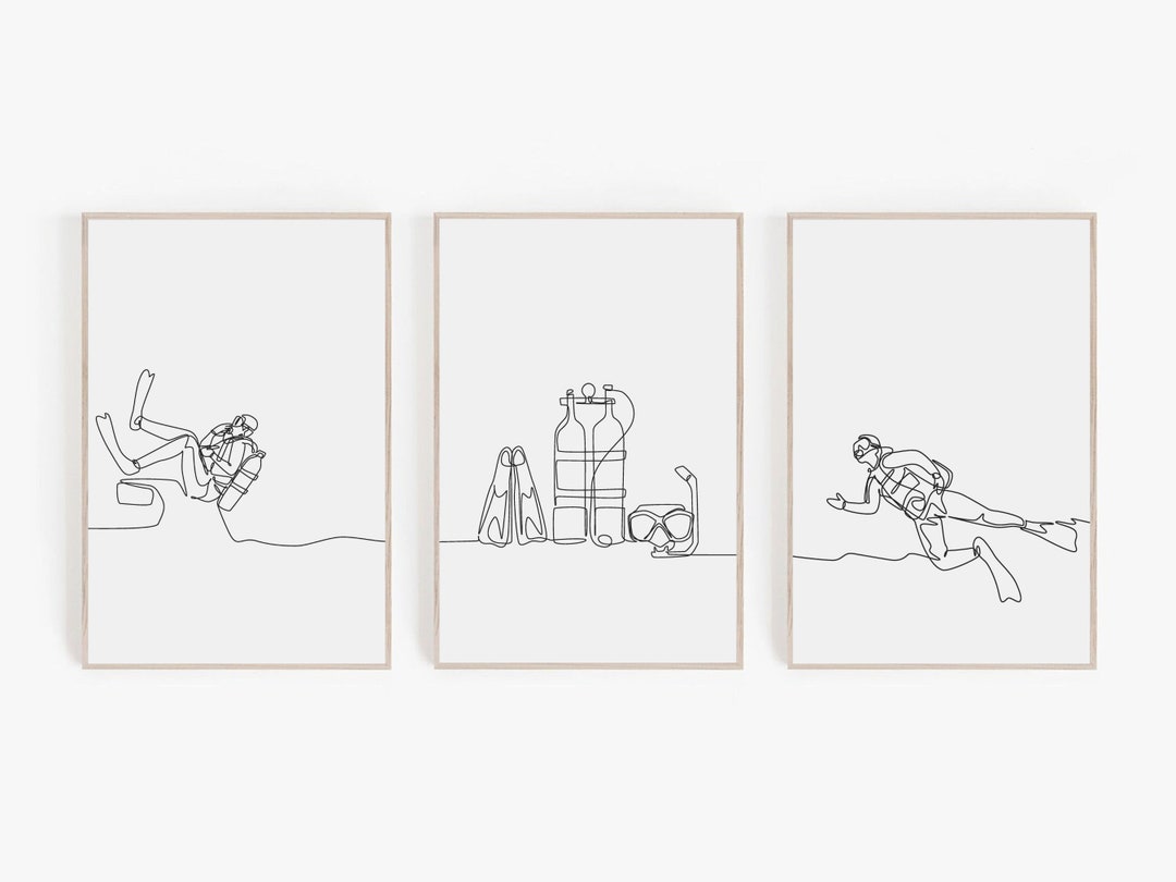 Minimalist Diving Gallery Wall Art Set, Scuba Diving Gift, Printable ...