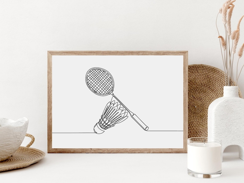 Badminton Wall Art, Minimalist Badminton Line Art, Printable Badminton ...