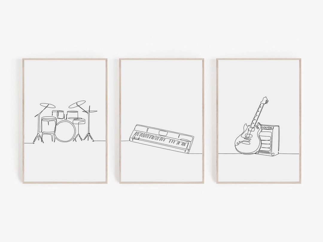Rock Band Poster Set of Three, Minimalist Music Poster Set, Drum Set ...