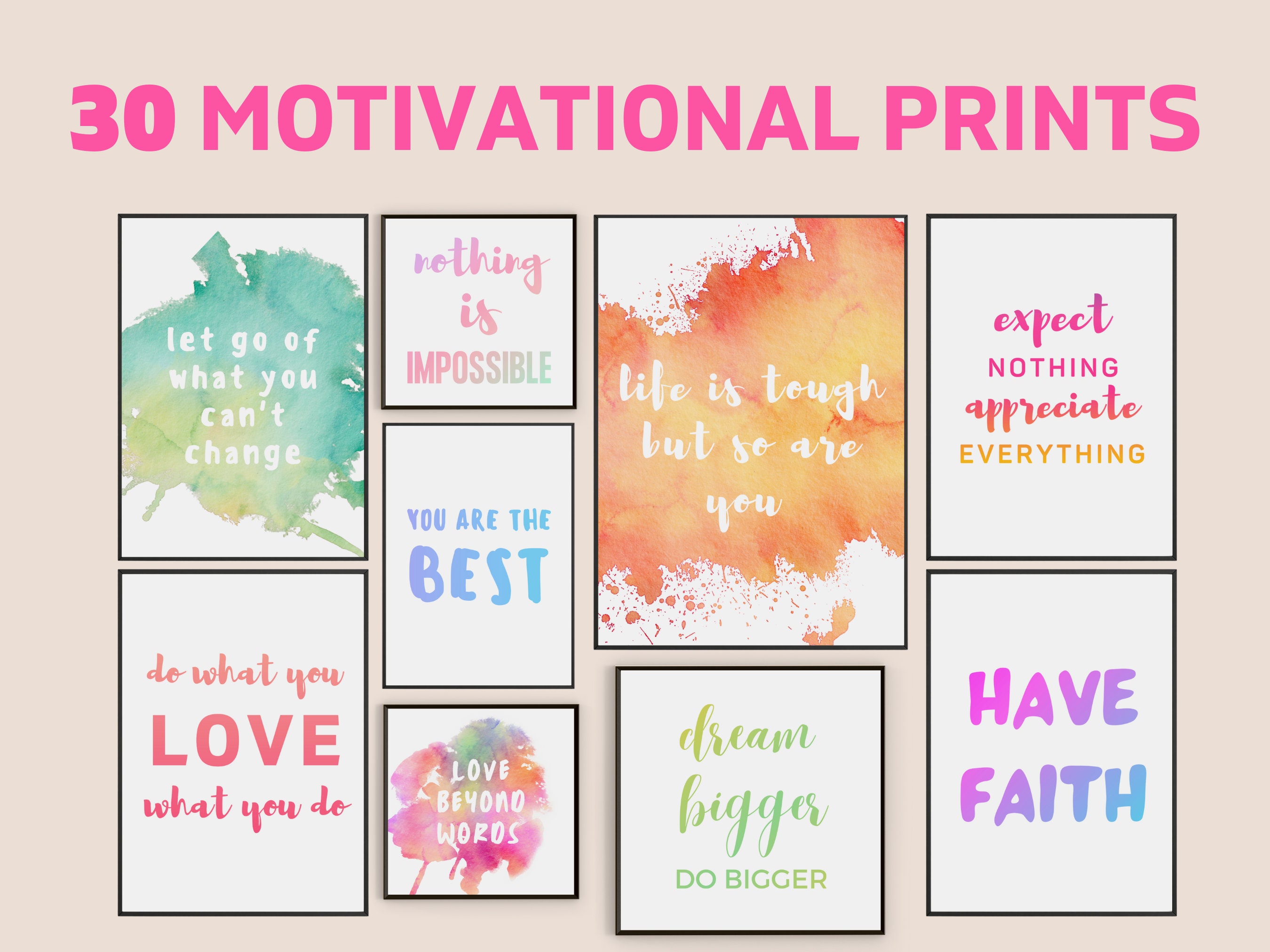 Inspirational Wall Art Set of 30 Watercolor Art Bundle - Etsy