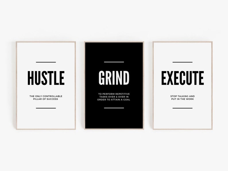 Work Definition Print Set, Printable Gym Motivation Wall Art, Black and ...