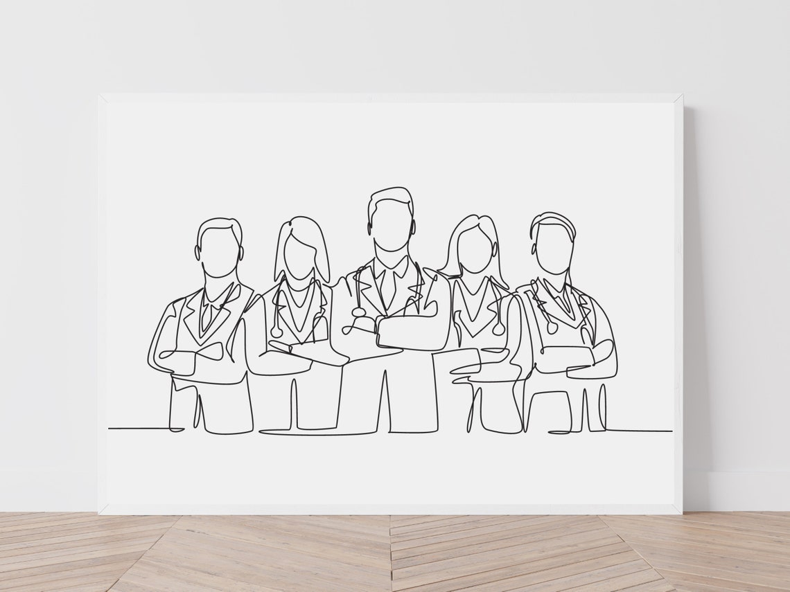 Doctor Team Line Art Print, Modern Medical Clinic Decor (digital ...