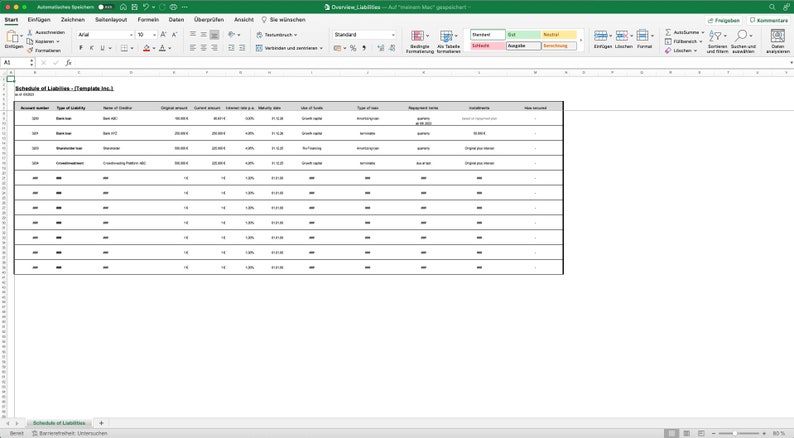 Schedule of Liabilities | Bank Charts | Overview of All Liabilities ...