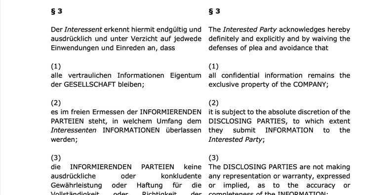 Confidentiality Agreement - Template for NDA - Bilingual in German and ...