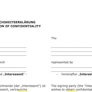 Confidentiality Agreement - Template for NDA - Bilingual in German and ...