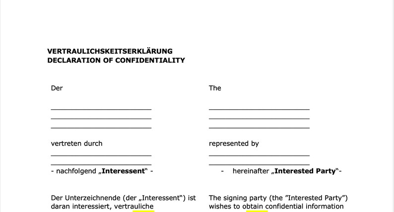 Confidentiality Agreement - Template for NDA - Bilingual in German and ...