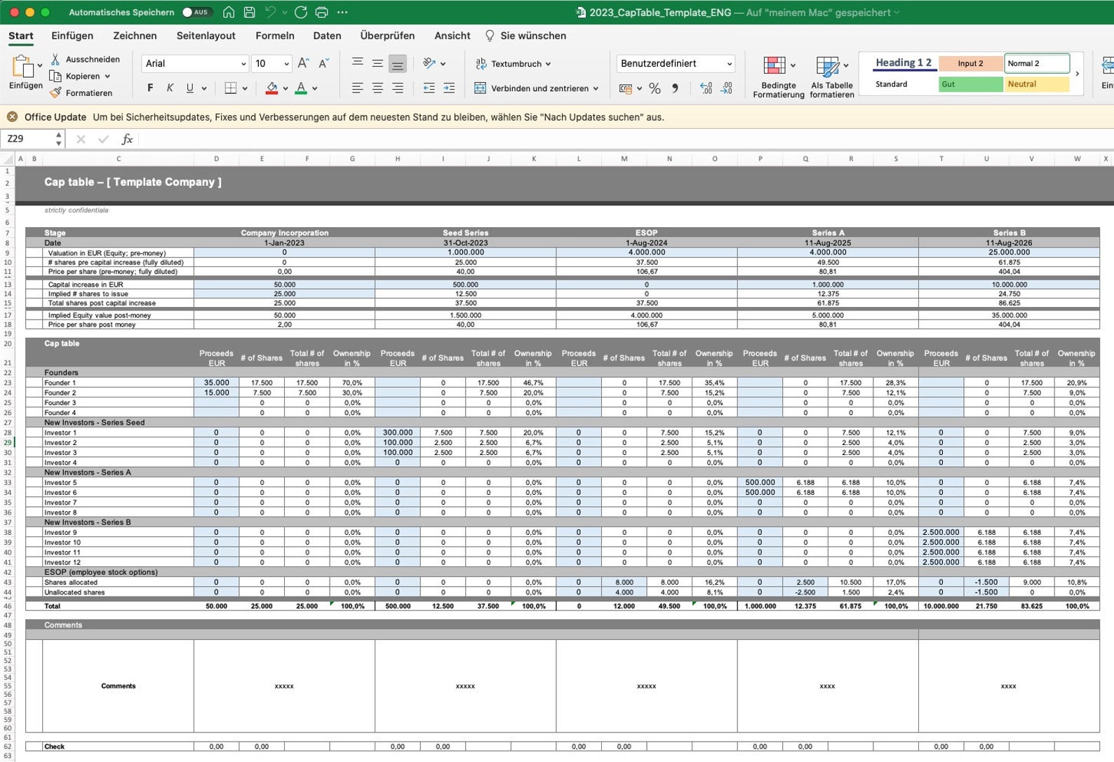 Cap Table | Capitalization Table | Investors Table | Excel Template - Etsy
