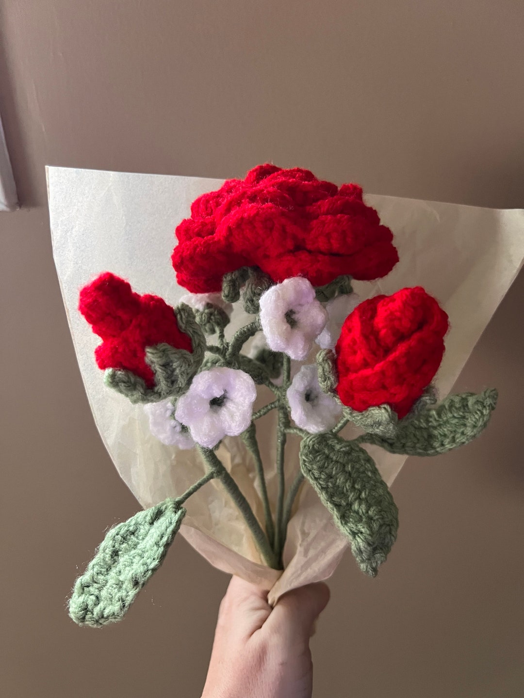 Handmade Crochet Red Rose Bouquet Valentine's Gift, Romantic Home Decor ...