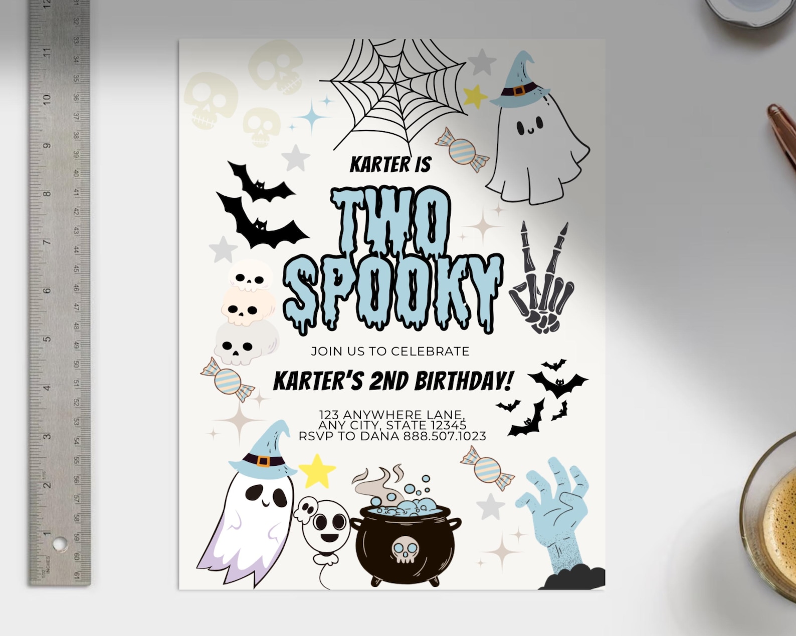 Two Spooky Birthday Invitation, Halloween 2nd Birthday Evite - Etsy