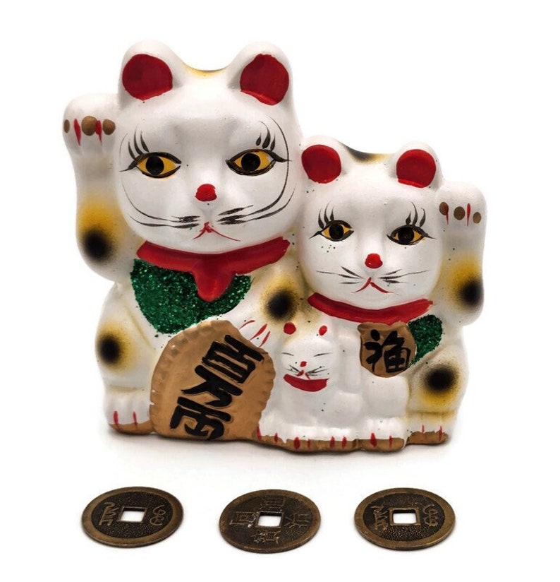 Feng Shui Lucky Cat Family Maneki Neko for Wealth and Abundance With ...